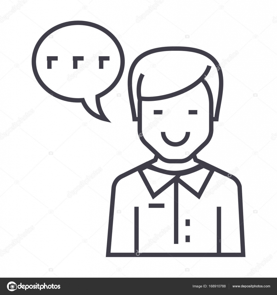 Man talking vector line icon, sign, illustration on background ...