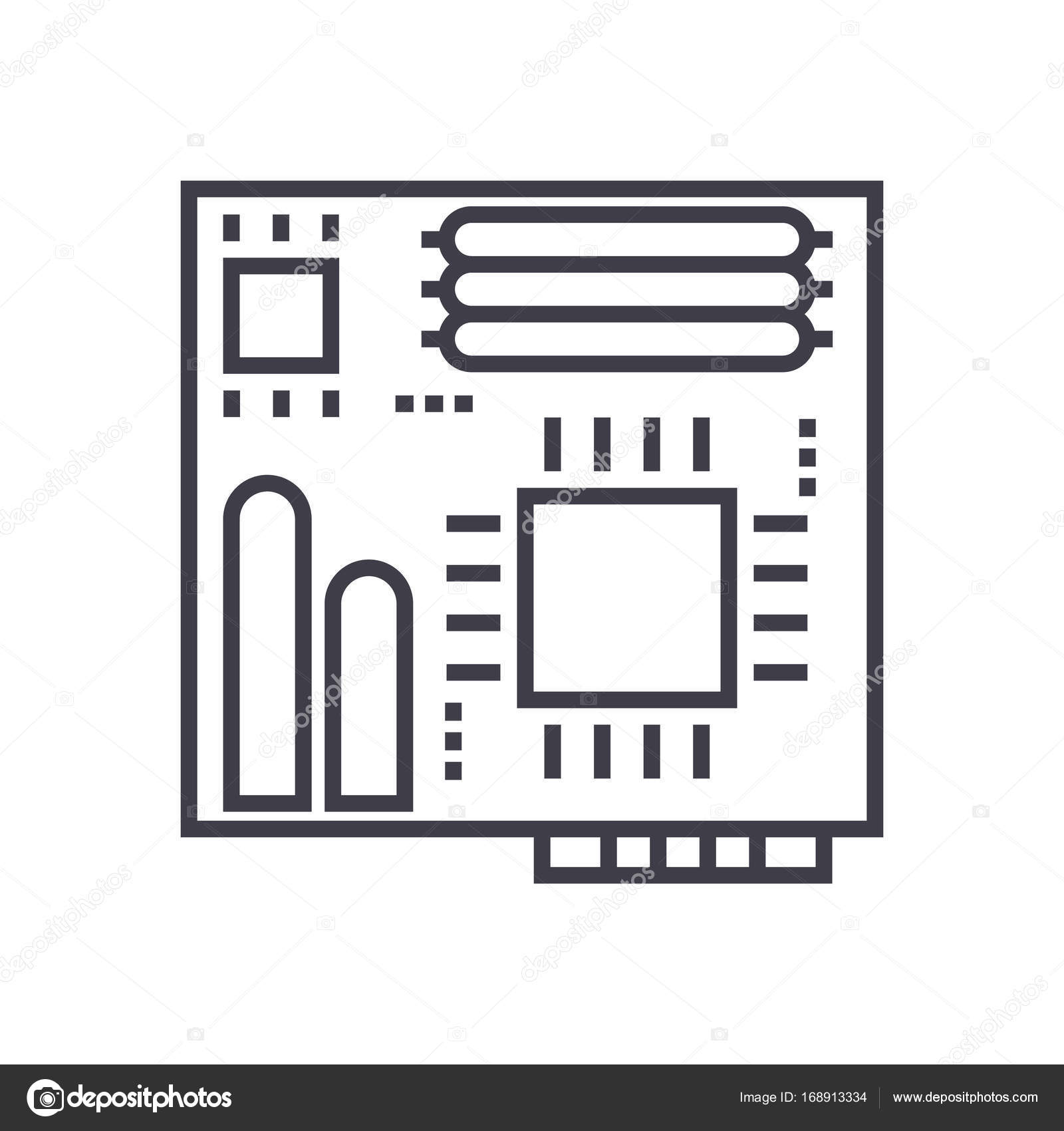 Motherboard vector line icon, sign, illustration on background ...