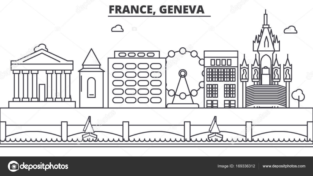 France, Geneva architecture line skyline illustration. Linear vector ...