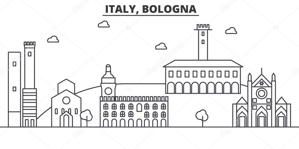 Italia, línea de arquitectura de Bolonia skyline ilustración. Paisaje ...