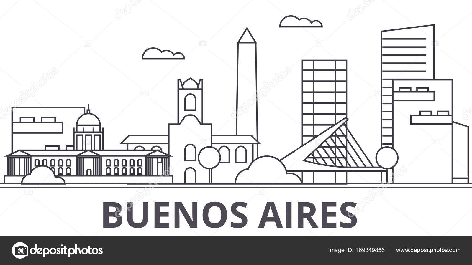 Buenos airos architektonische Linie Skyline Illustration. Lineares ...