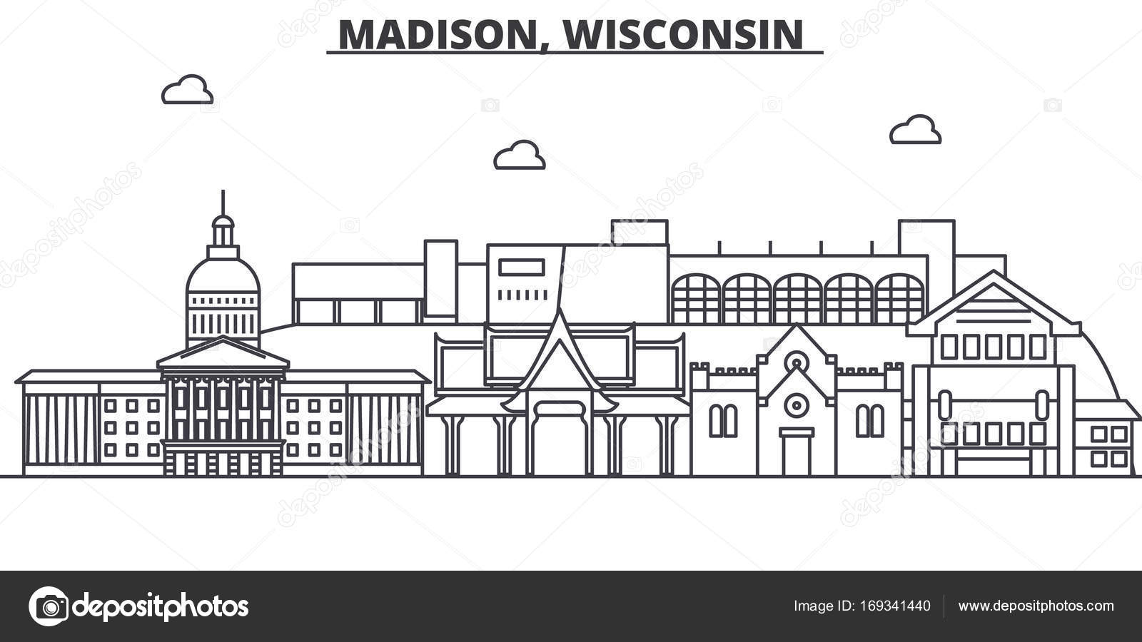 Madison, Wisconsin architecture line skyline illustration. Linear ...