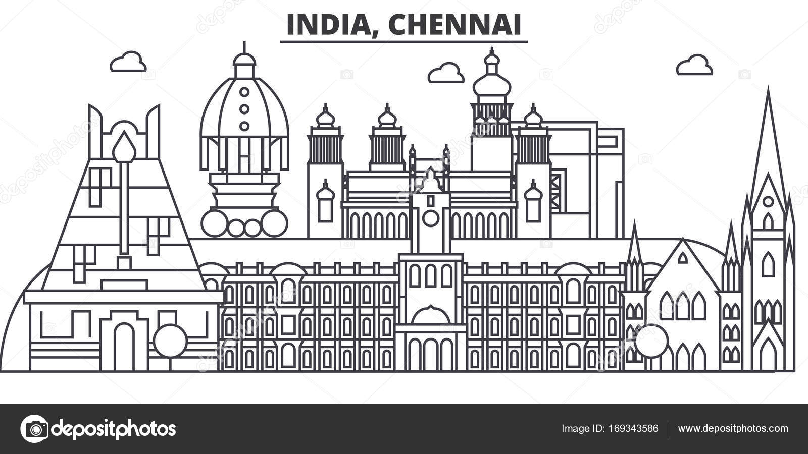 Chennai, India architecture line skyline illustration. Linear vector ...