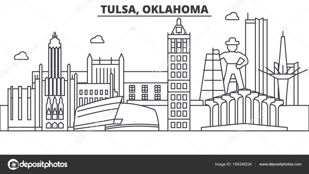 Tulsa, Oklahoma architecture line skyline illustration. Linear vector ...