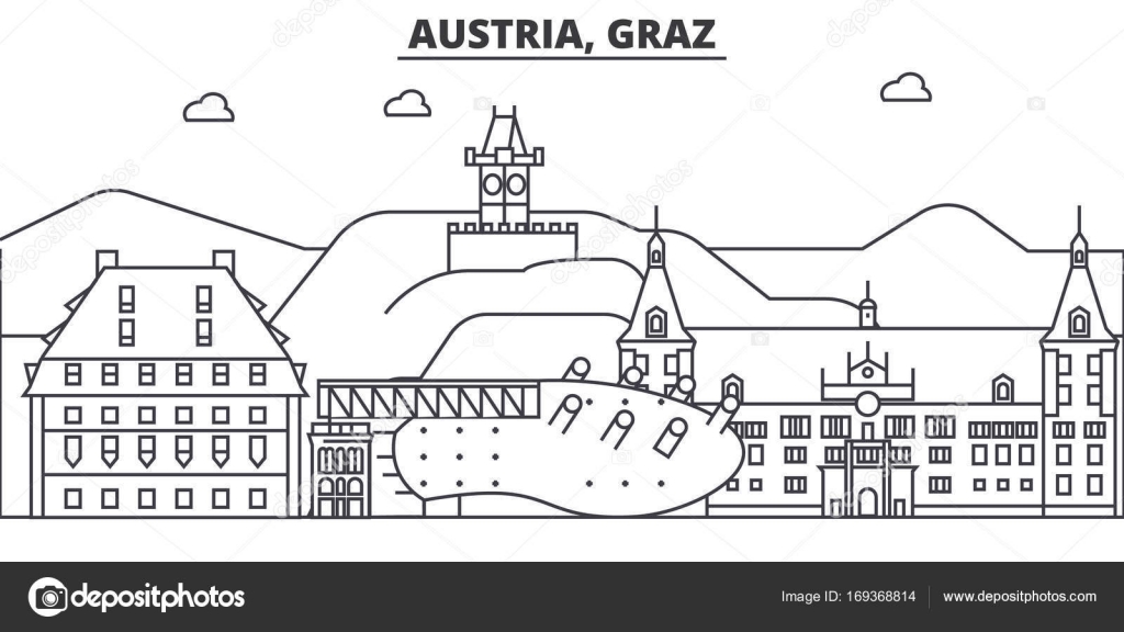 Austria, Graz architecture line skyline illustration. Linear vector ...