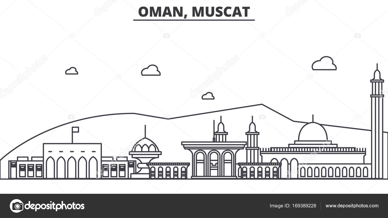 Oman, Muscat architecture line skyline illustration. Linear vector ...