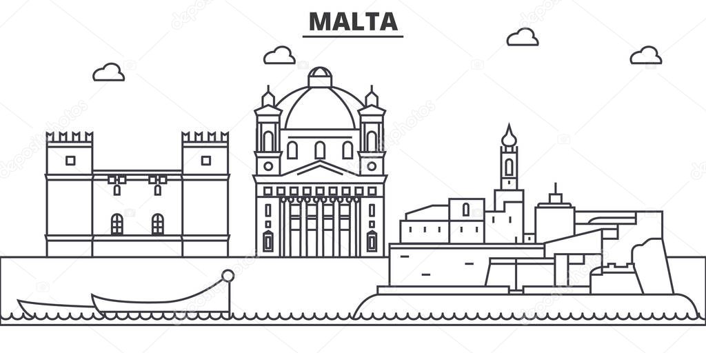 Malta architecture line skyline illustration. Linear vector cityscape ...