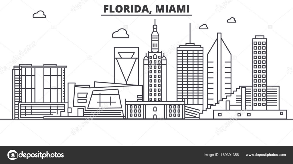 Florida Miami architecture line skyline illustration. Linear vector ...