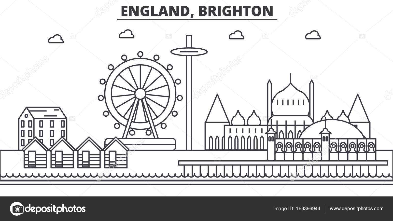 England, Brighton architecture line skyline illustration. Linear vector ...
