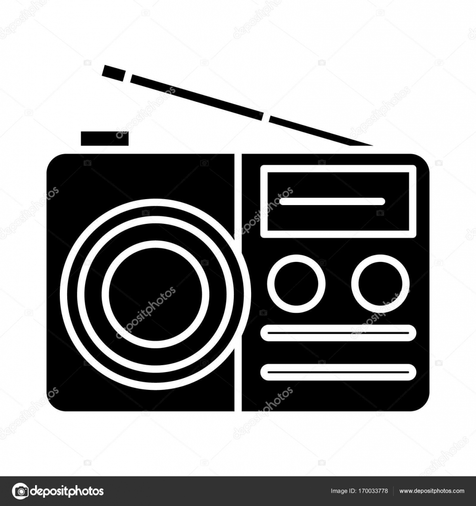 Portable radio reciever icon, vector illustration, black sign on ...