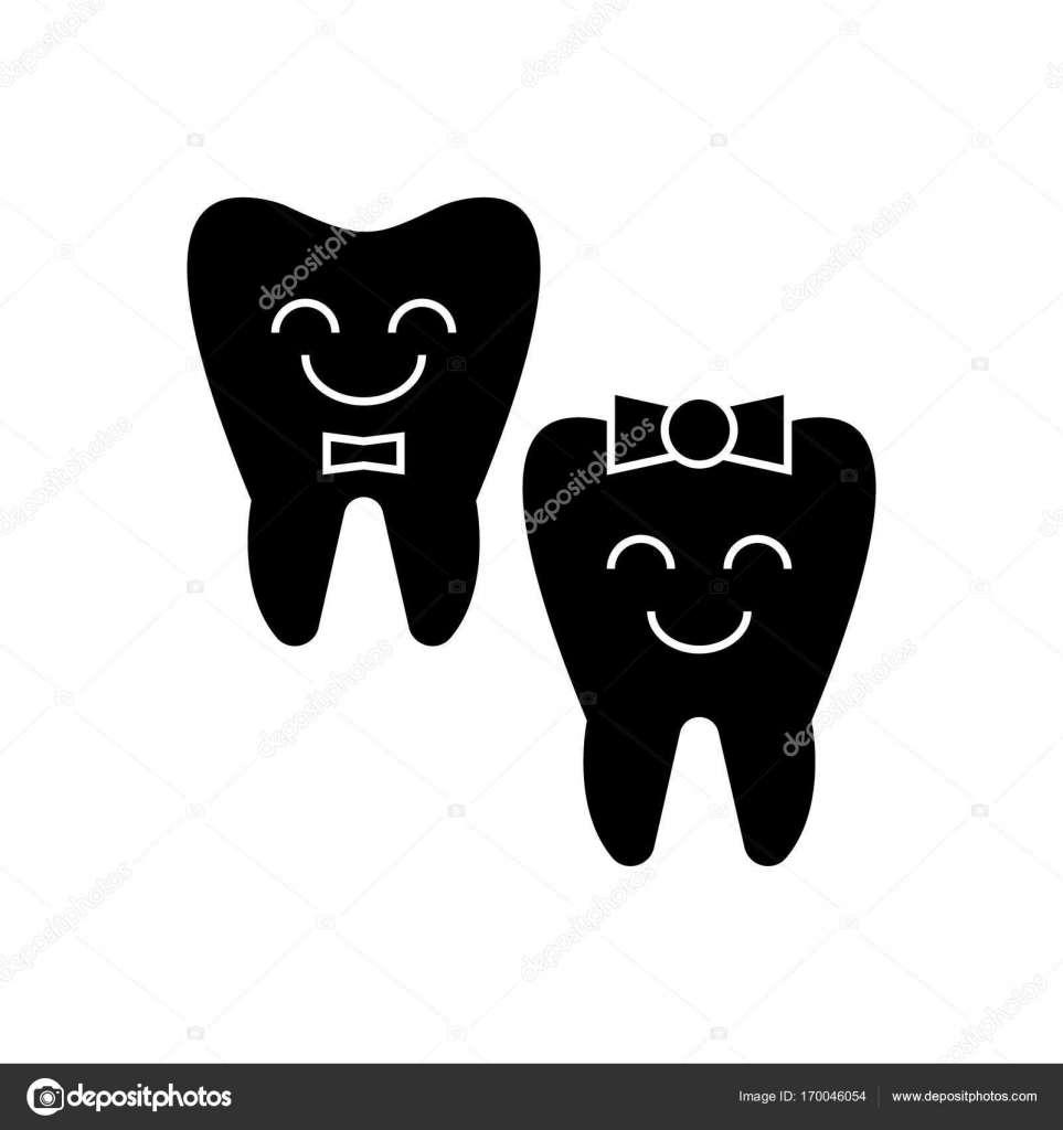 Teeth care - happy tooth icon, vector illustration, black sign on ...