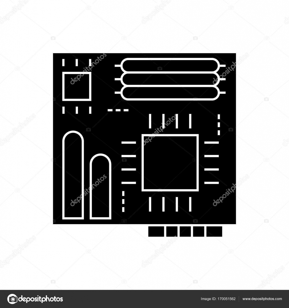 Motherboard icon, vector illustration, black sign on isolated ...