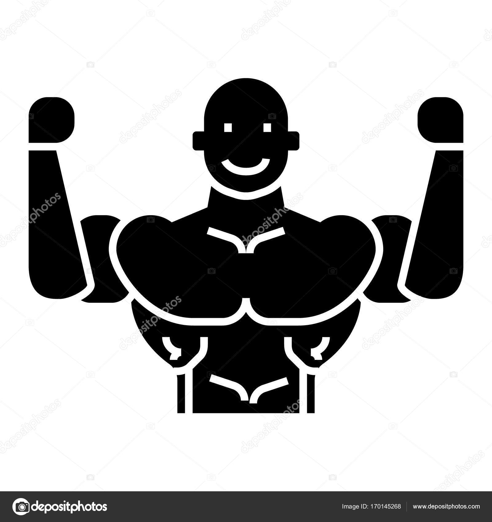 Bodybuilder icon, vector illustration, black sign on isolated ...