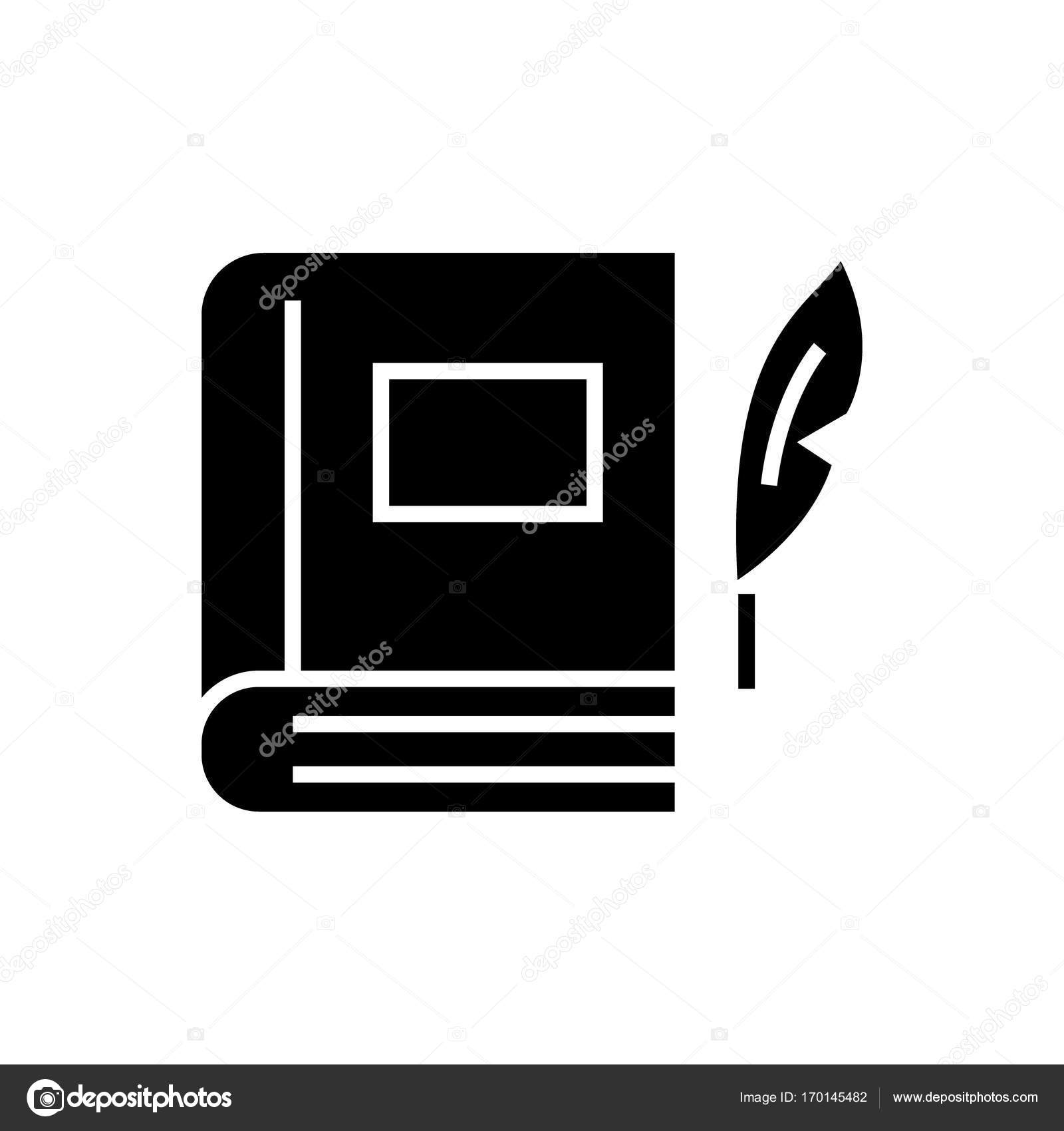 Book with pen - literature icon, vector illustration, black sign on ...