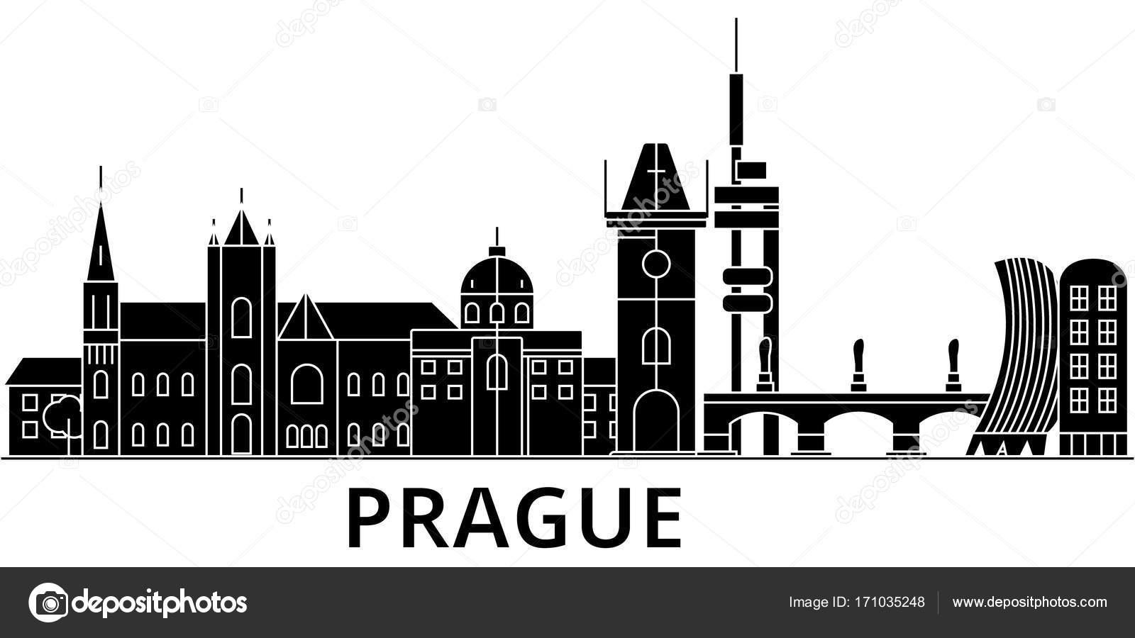Prague architecture vector city skyline, travel cityscape with ...