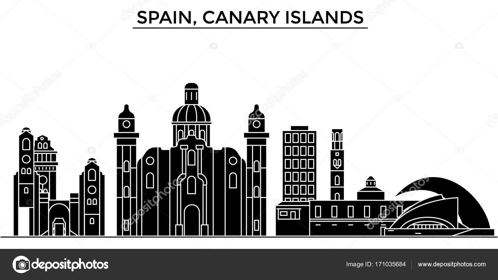 Spain, Canary Islands architecture vector city skyline, travel ...