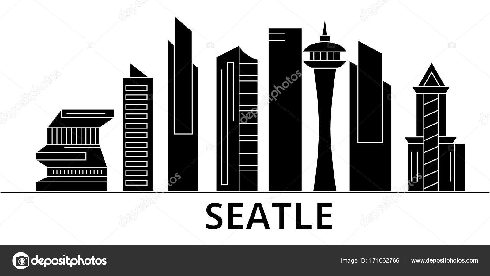 Seattle architecture vector city skyline, travel cityscape with ...