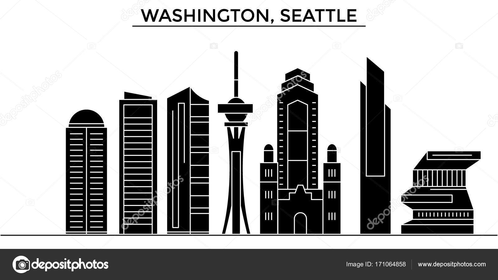 Usa, Washington, Seattle architecture vector city skyline, travel ...