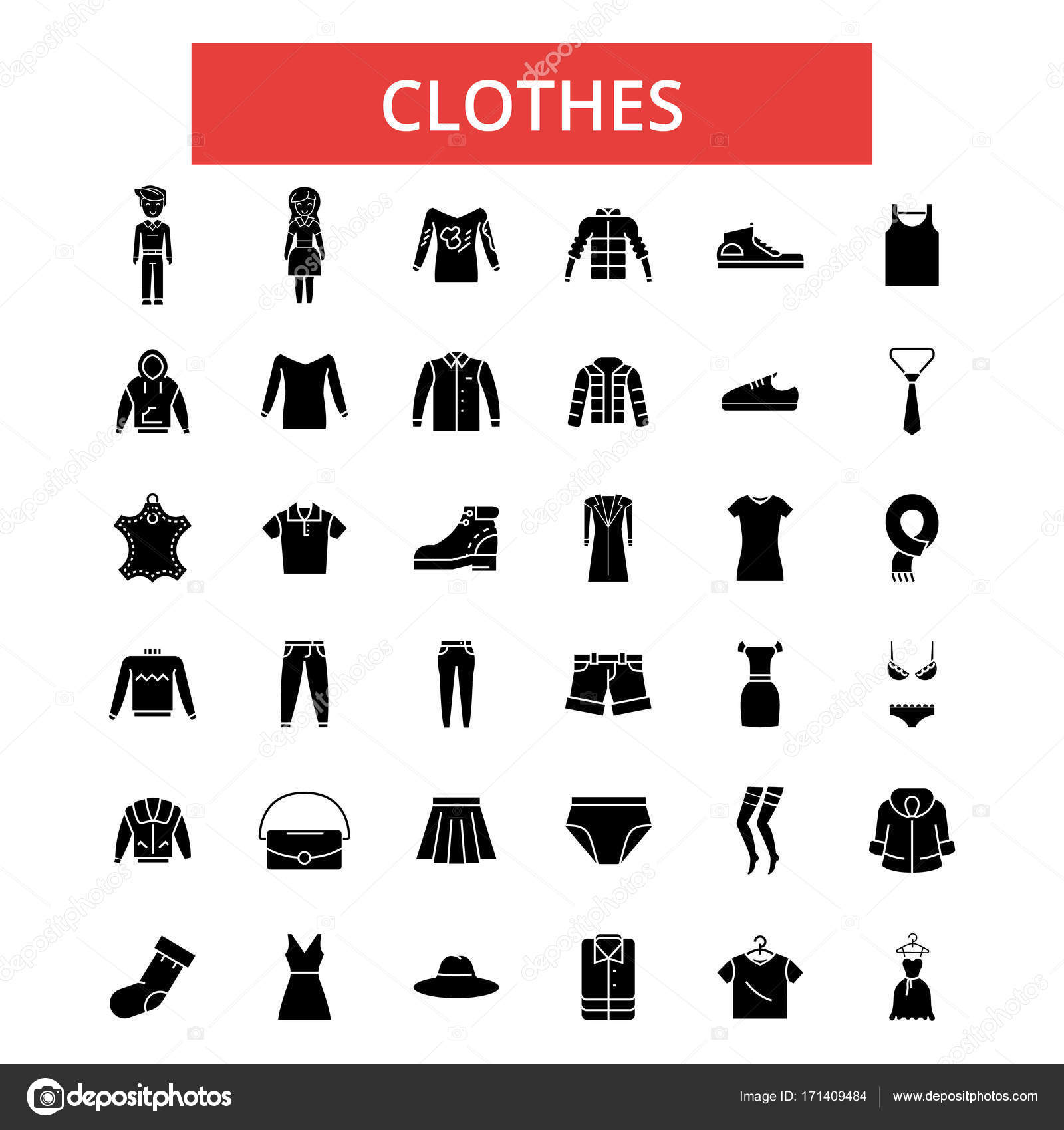 Clothes illustration, thin line icons, linear flat signs, vector ...
