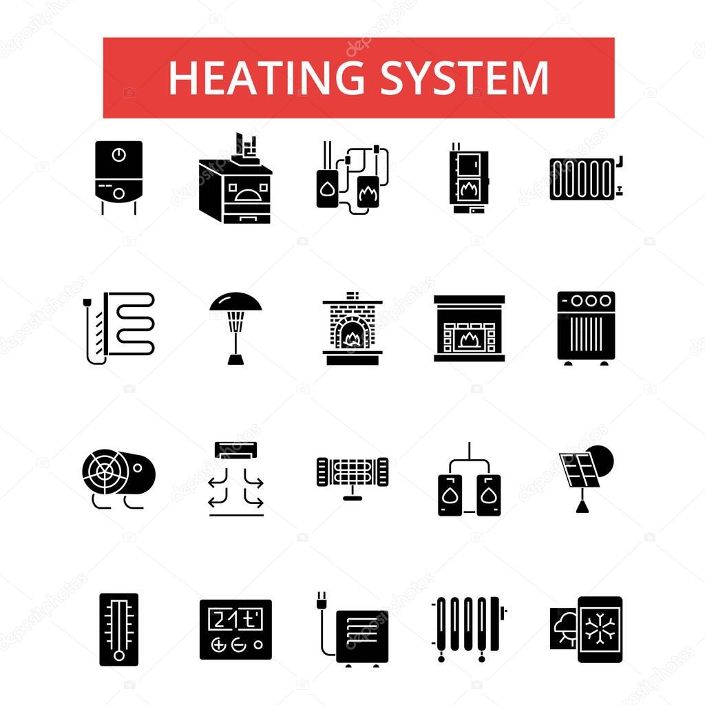 Heating system illustration, thin line icons, linear flat signs, vector ...