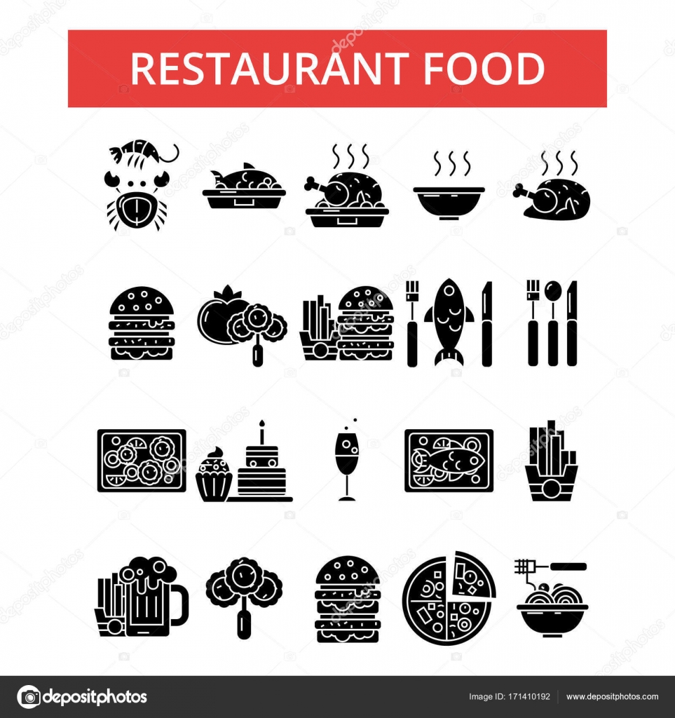 Restaurant illustration, thin line icons, linear flat signs, vector ...