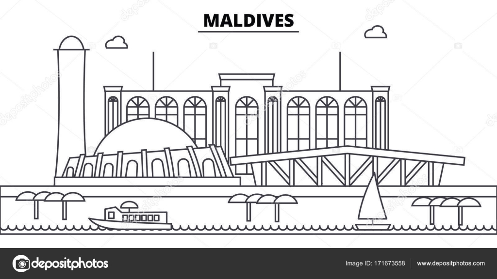 Maldives architecture skyline buildings, silhouette, outline landscape ...