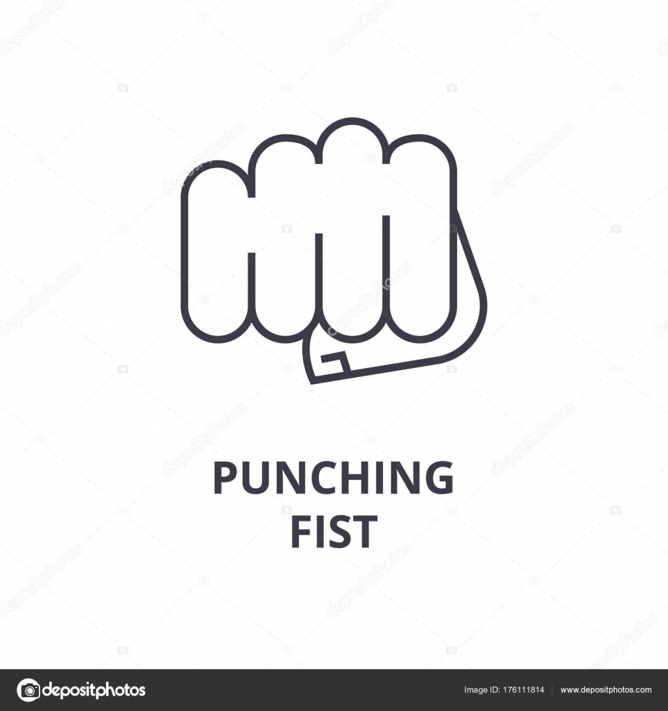 Punching fist line icon, outline sign, linear symbol, vector, flat ...