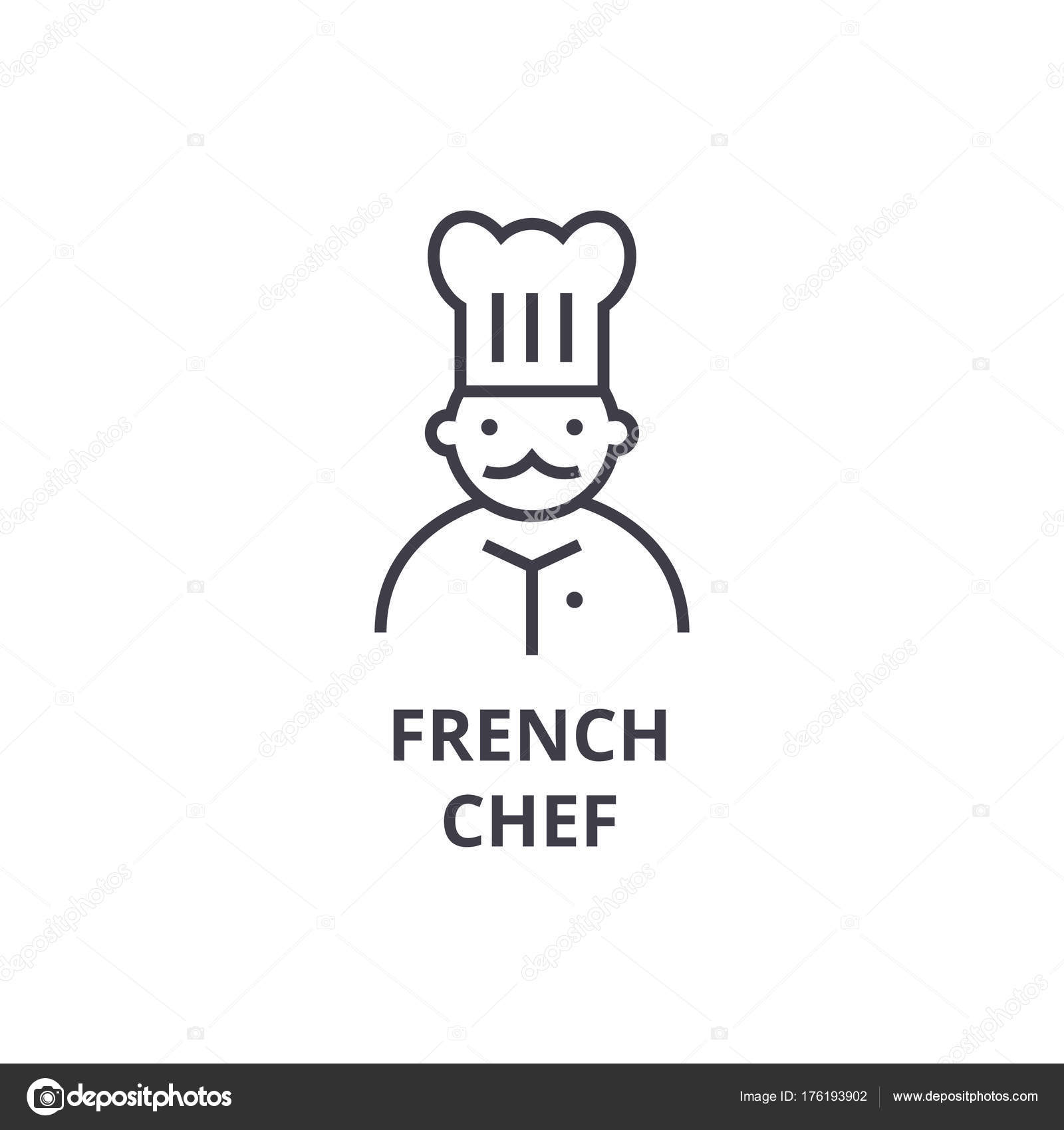French chef line icon, outline sign, linear symbol, vector, flat ...