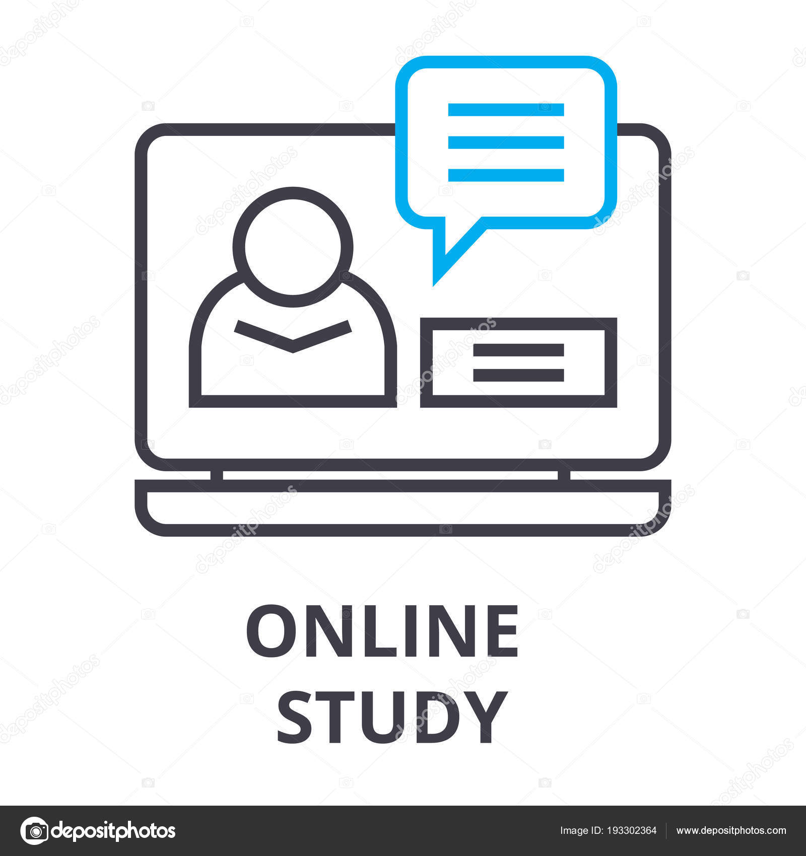 Online study thin line icon, sign, symbol, illustation, linear concept ...