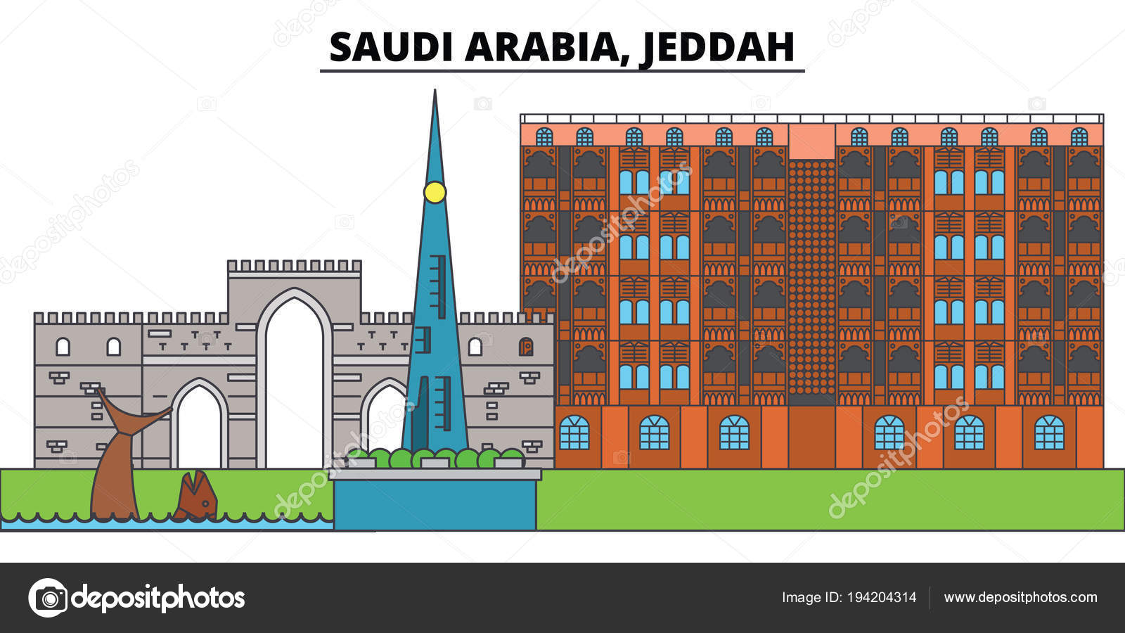 Saudi Arabia, Jeddah. City skyline, architecture, buildings, streets ...