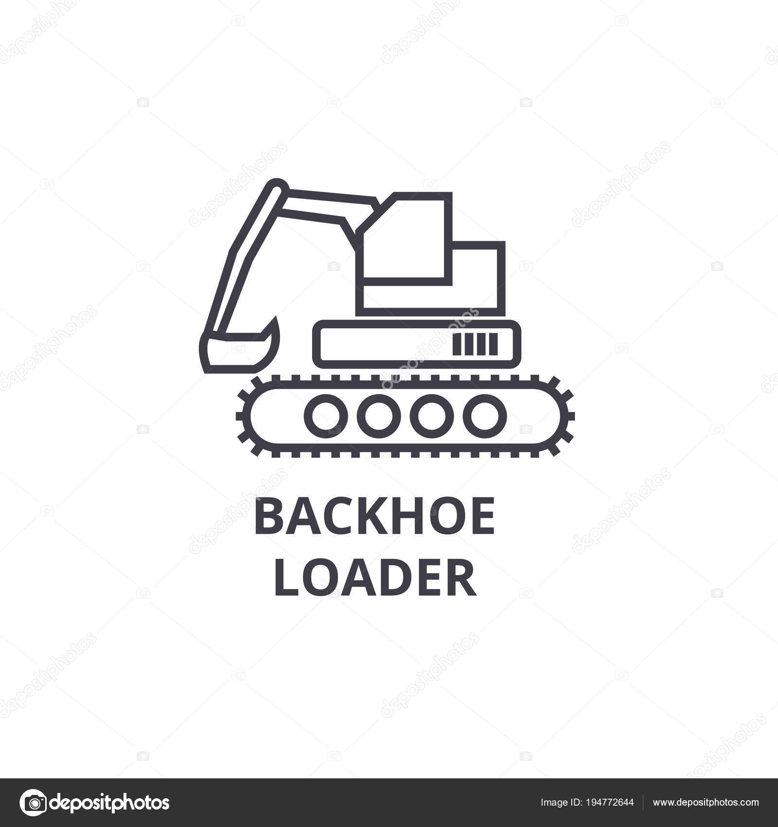 Backhoe loader vector line icon, sign, illustration on background ...