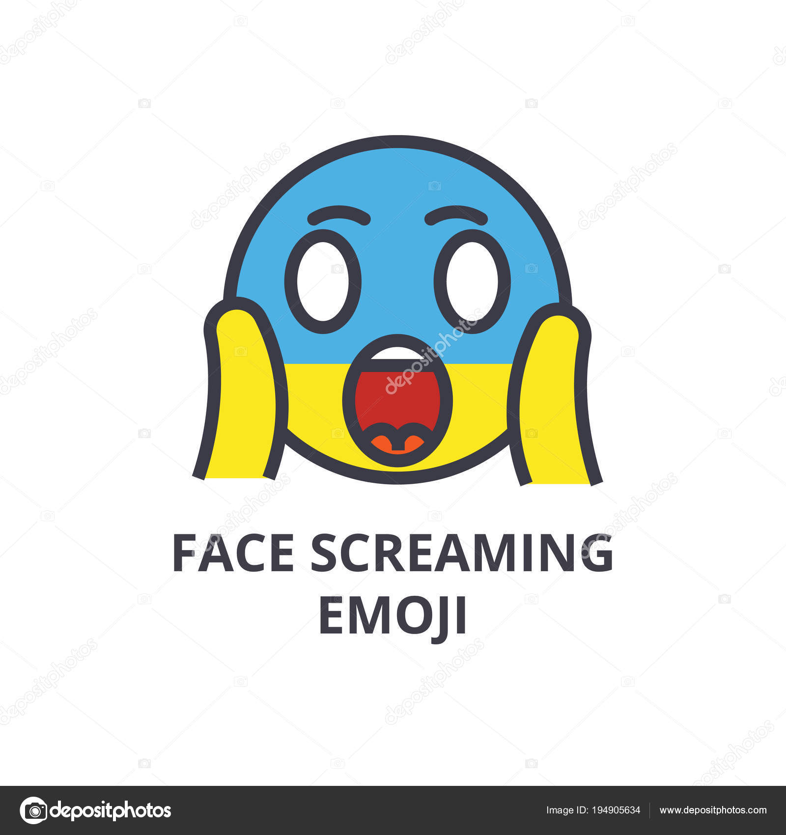 Face screaming emoji vector line icon, sign, illustration on background ...