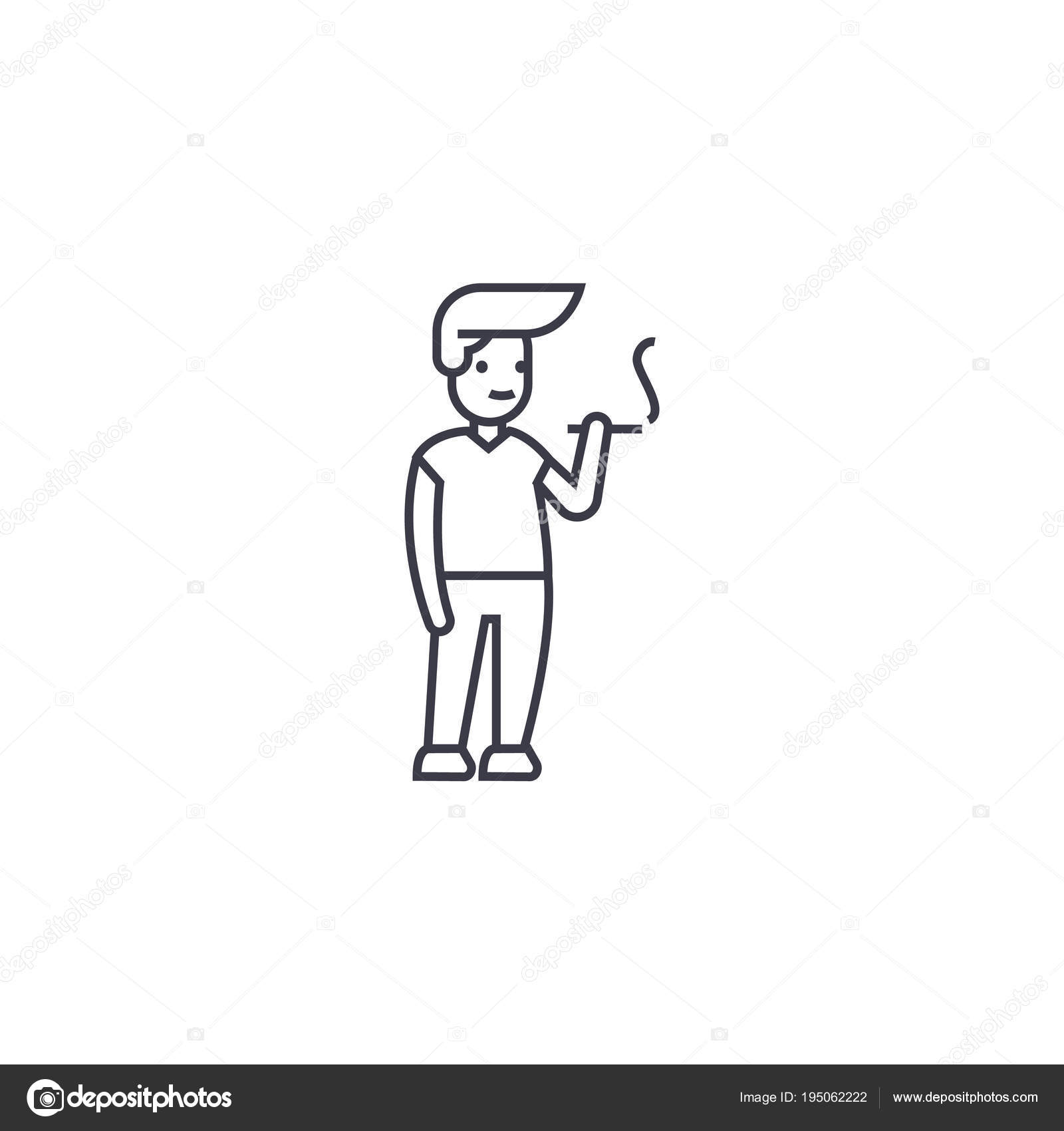 Man smoking vector line icon, sign, illustration on background ...