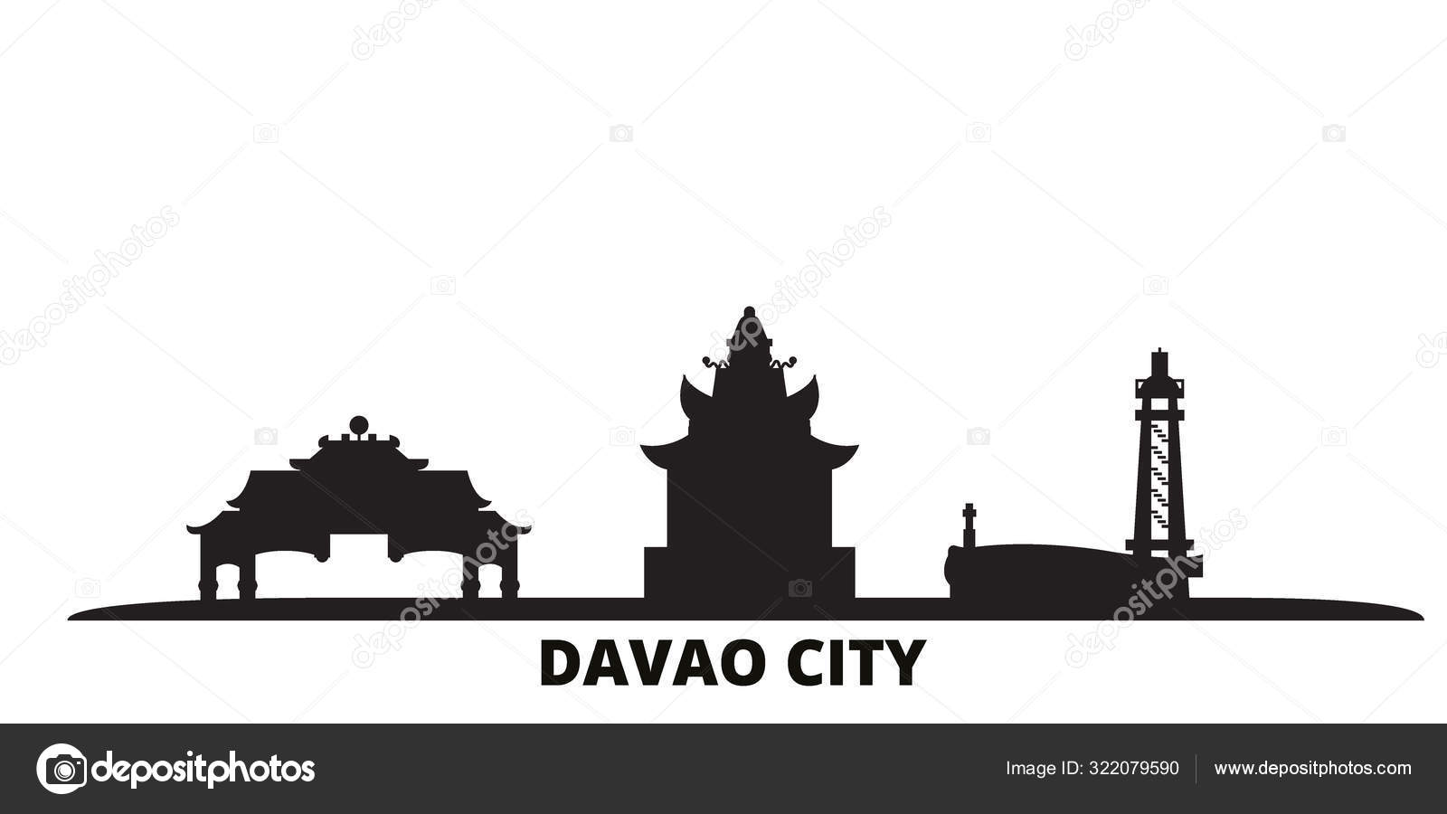 Philippines, Davao City city skyline isolated vector illustration ...