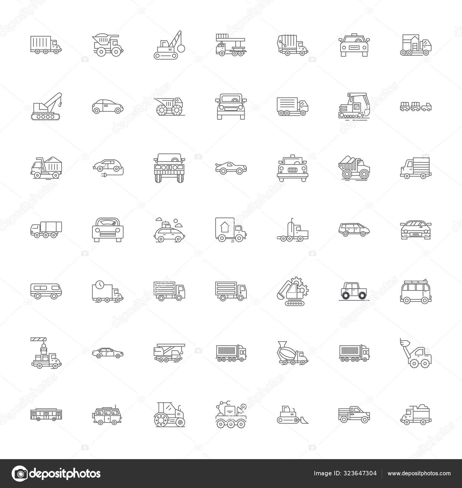 Vehicles linear icons, signs, symbols vector line illustration set ...