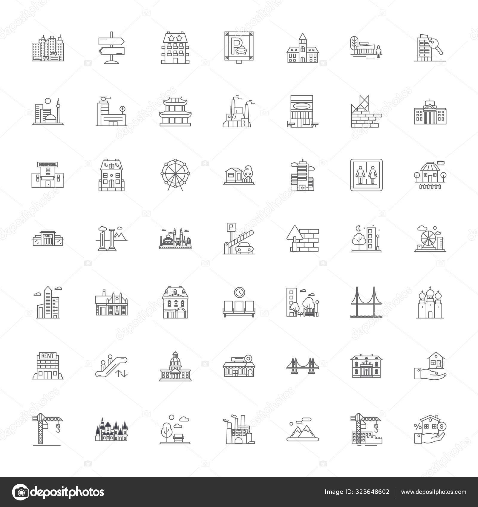 City linear icons, signs, symbols vector line illustration set Stock ...