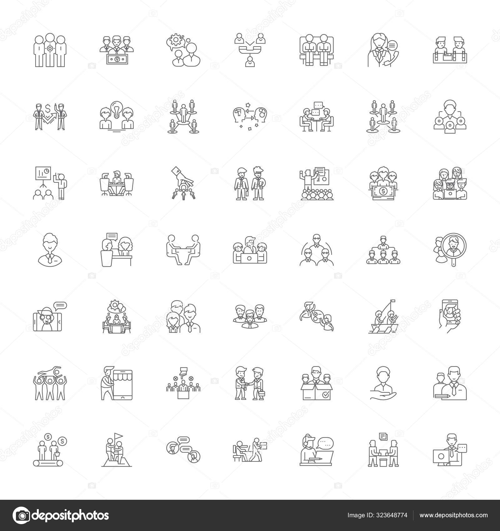 Happy clients linear icons, signs, symbols vector line illustration set ...
