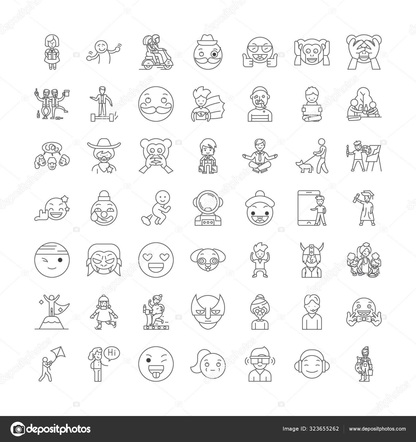 Funny people linear icons, signs, symbols vector line illustration set ...