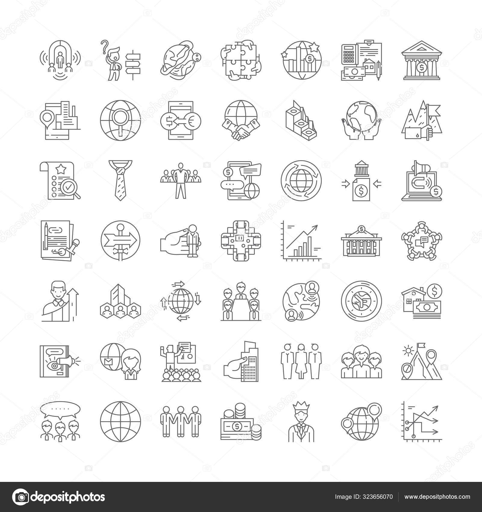 Globalization proccess linear icons, signs, symbols vector line ...