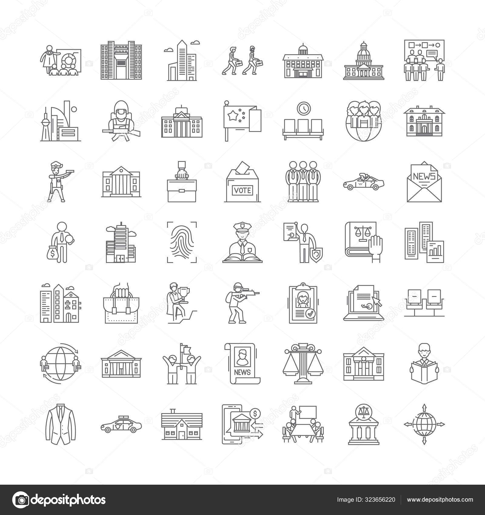 Government structure linear icons, signs, symbols vector line ...