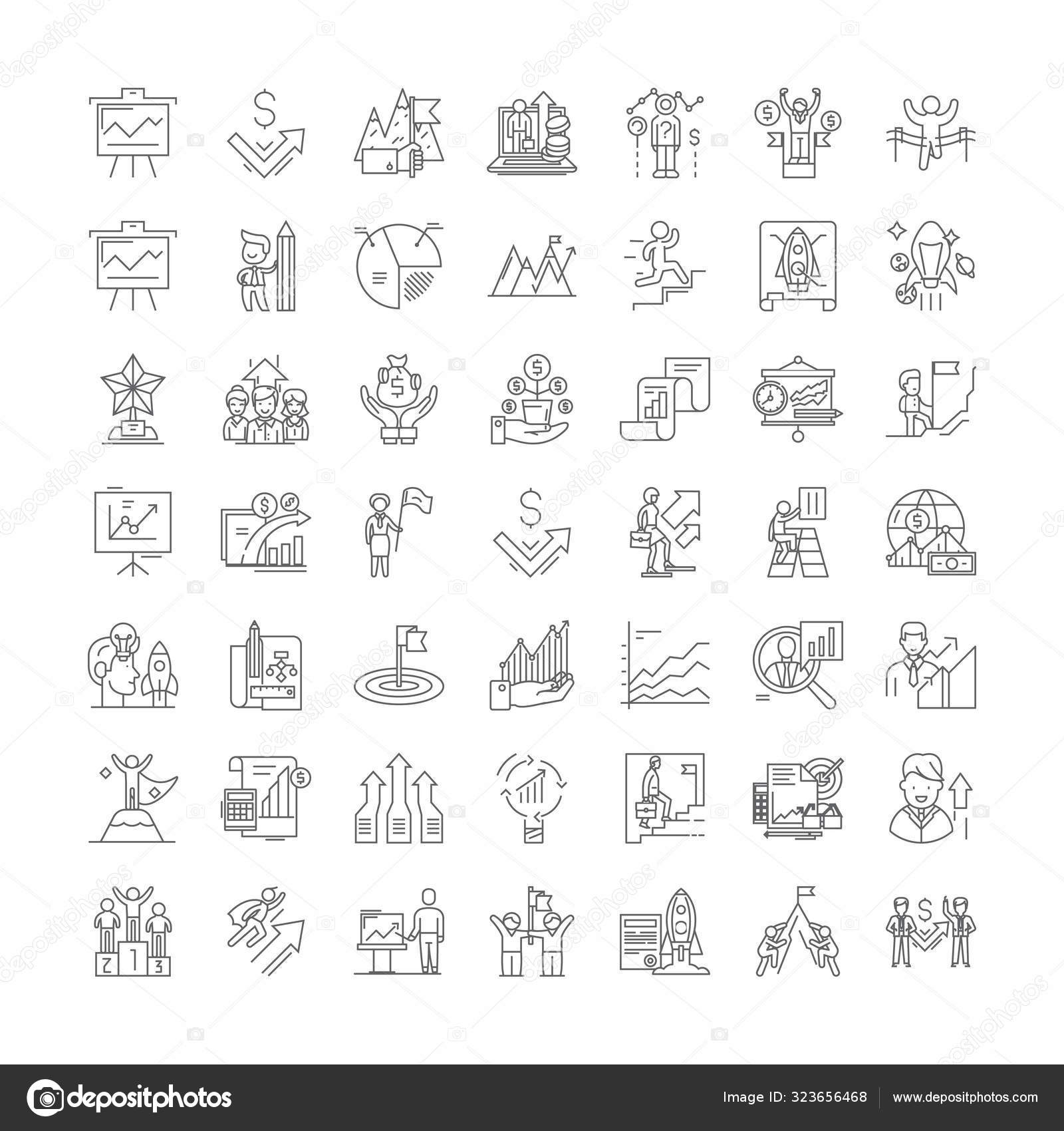Progreso iconos lineales, signos, símbolos vector línea ilustración ...