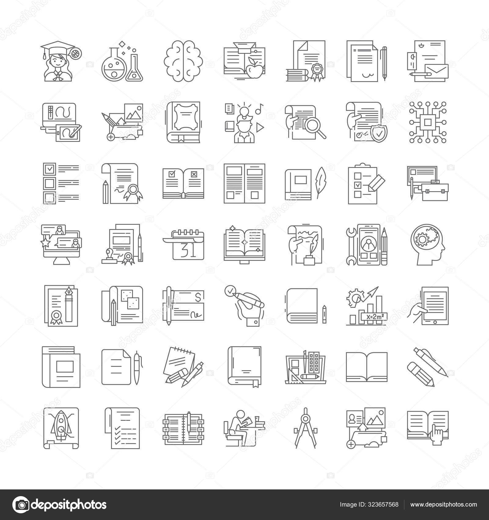 Homework linear icons, signs, symbols vector line illustration set ...