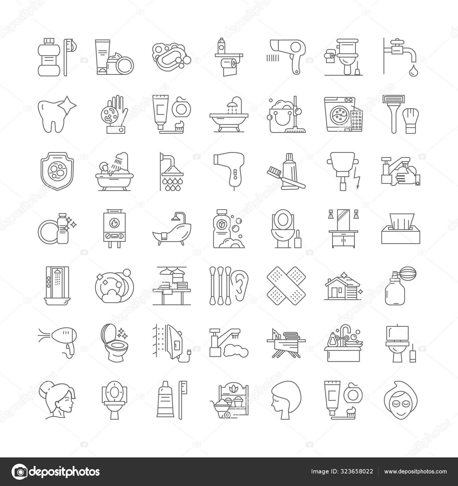 Hygiene linear icons, signs, symbols vector line illustration set Stock ...