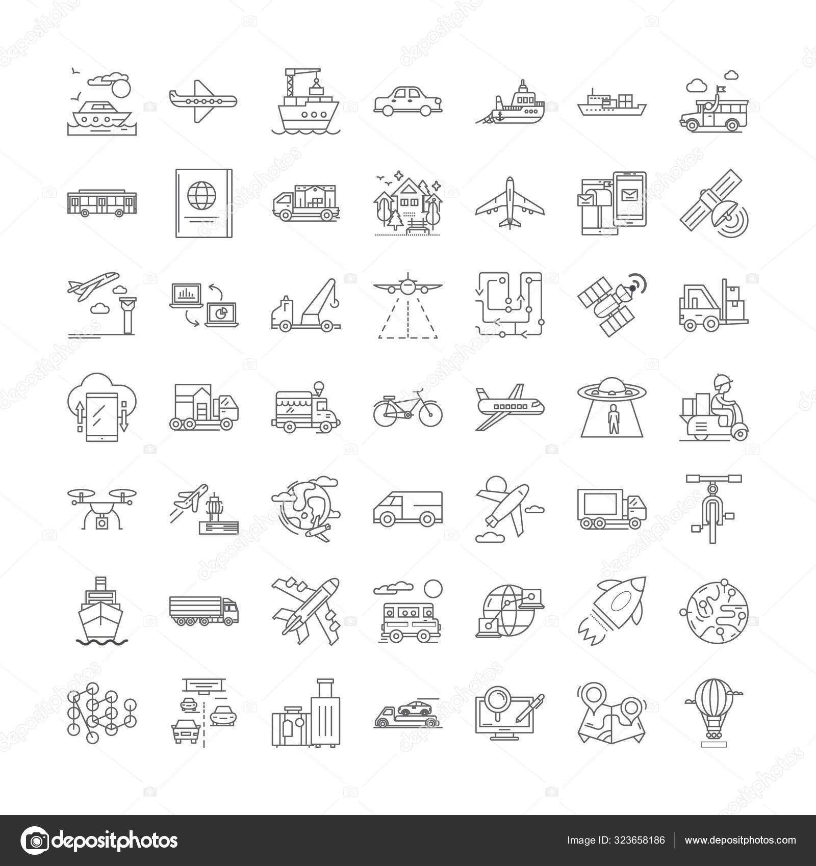 Importar y exportar iconos lineales de negocios, signos, símbolos ...