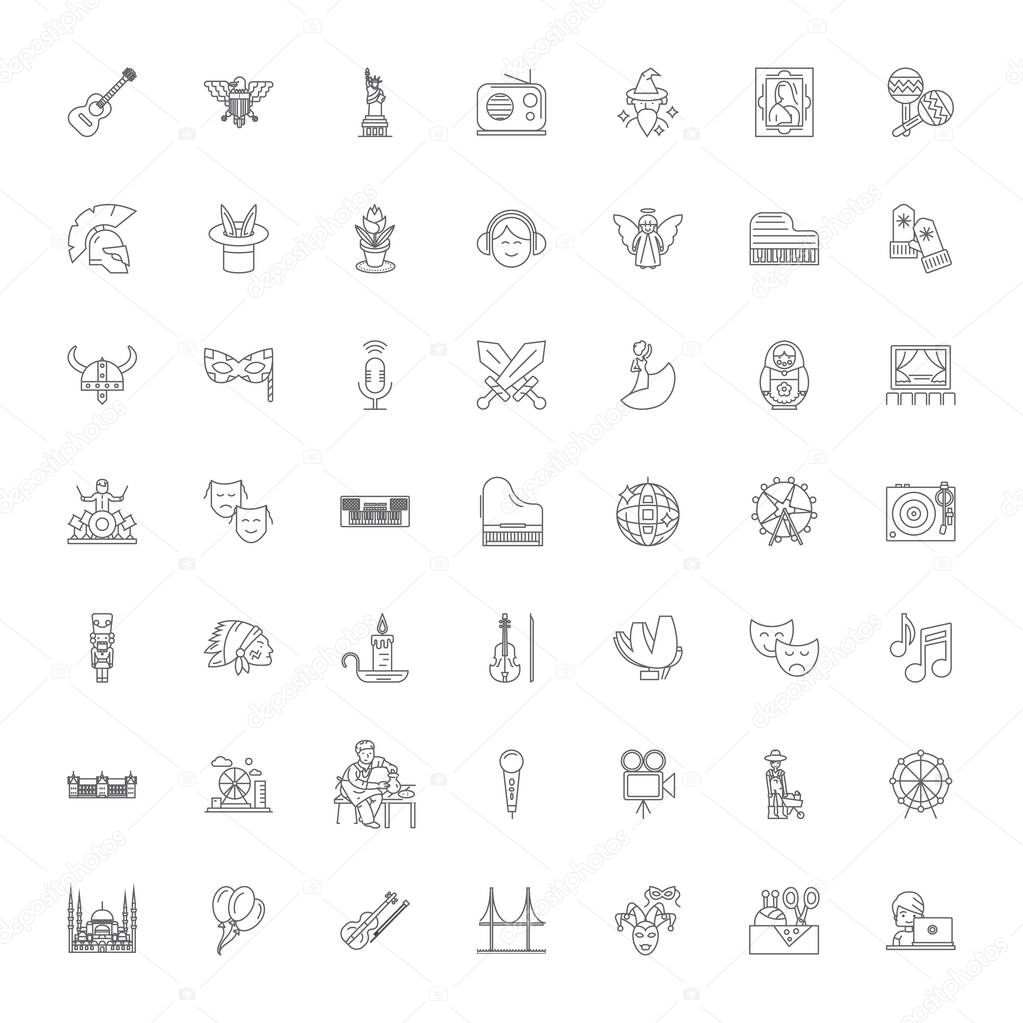 Cultura iconos lineales, signos, símbolos vector línea ilustración ...