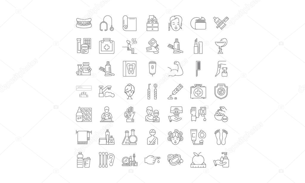 Salud y terapia lineal iconos, signos, símbolos vector línea ...