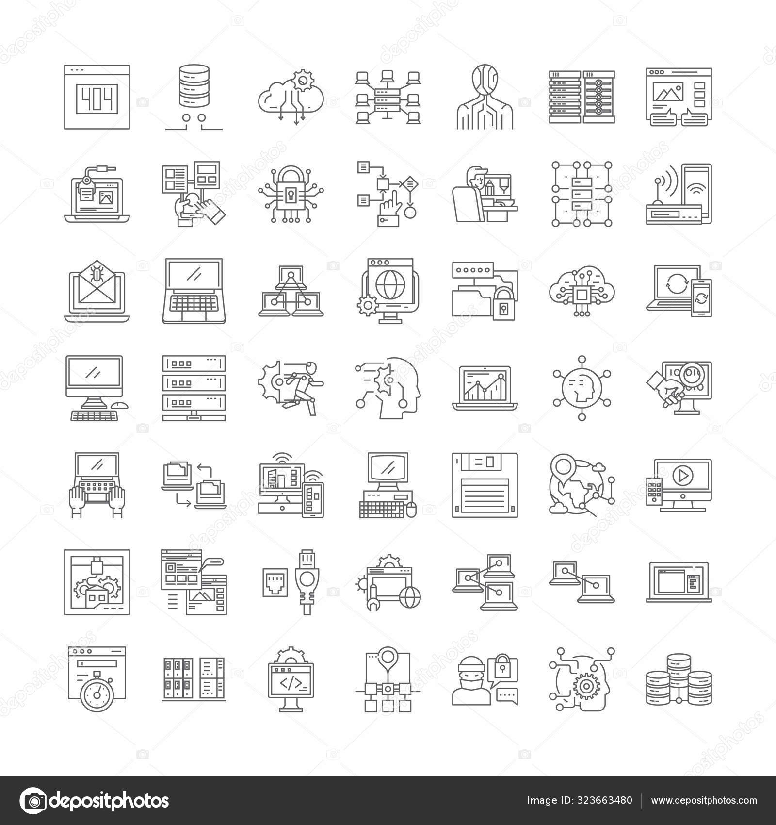 Network system linear icons, signs, symbols vector line illustration ...