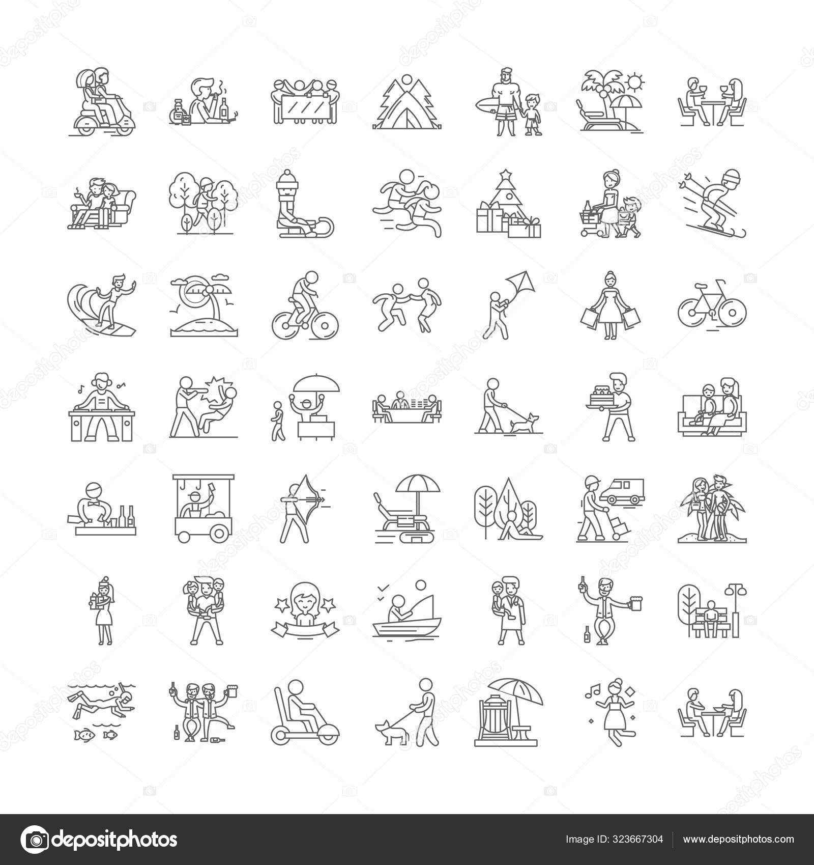 Recreation linear icons, signs, symbols vector line illustration set ...