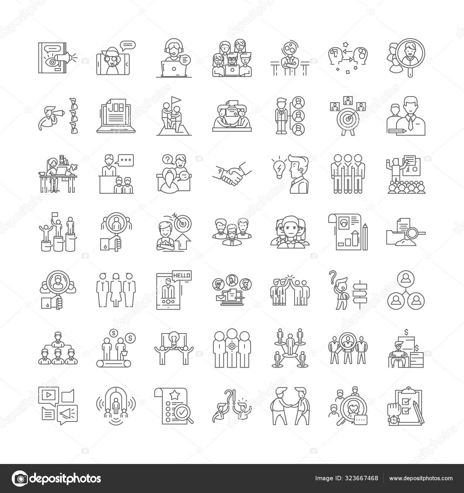 Recruitment agency linear icons, signs, symbols vector line ...