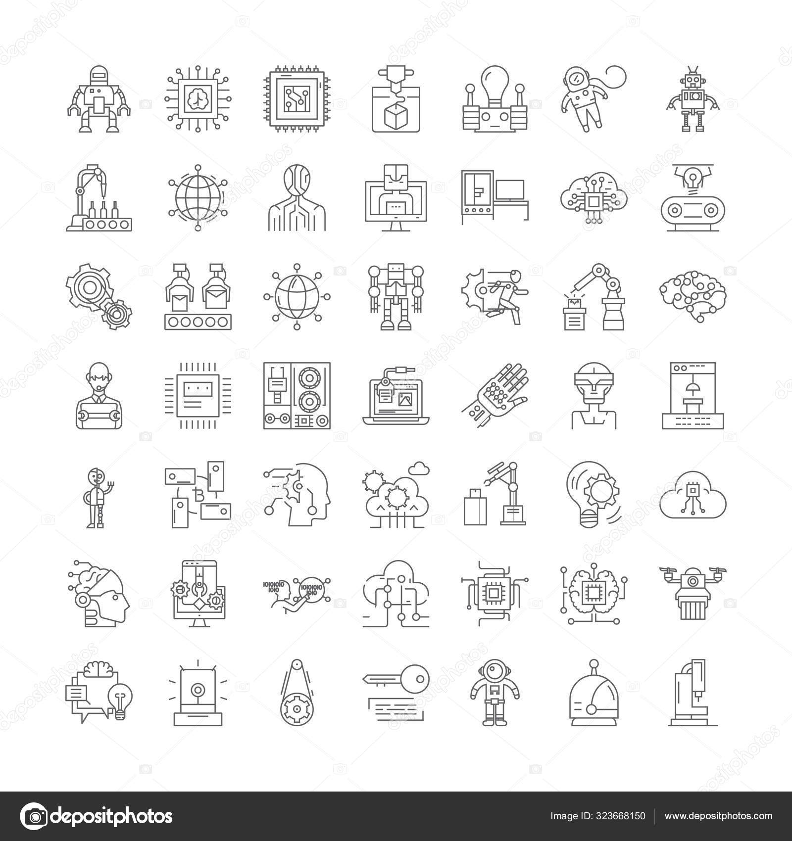 Robotics engineering linear icons, signs, symbols vector line ...